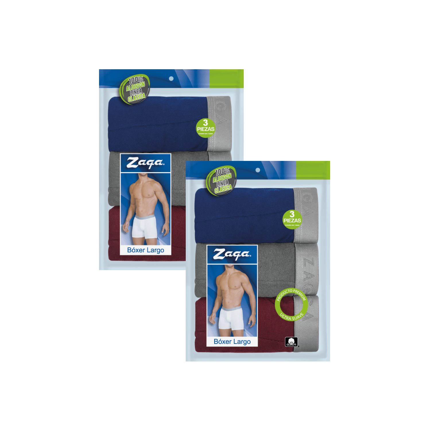 Boxer Largo Algodon 100% 6Pack Azul, Gris, Vino – zaga